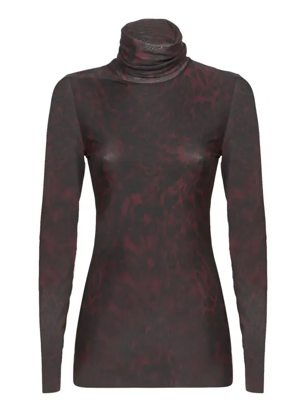 GANNI Printed Mesh High Neck Top