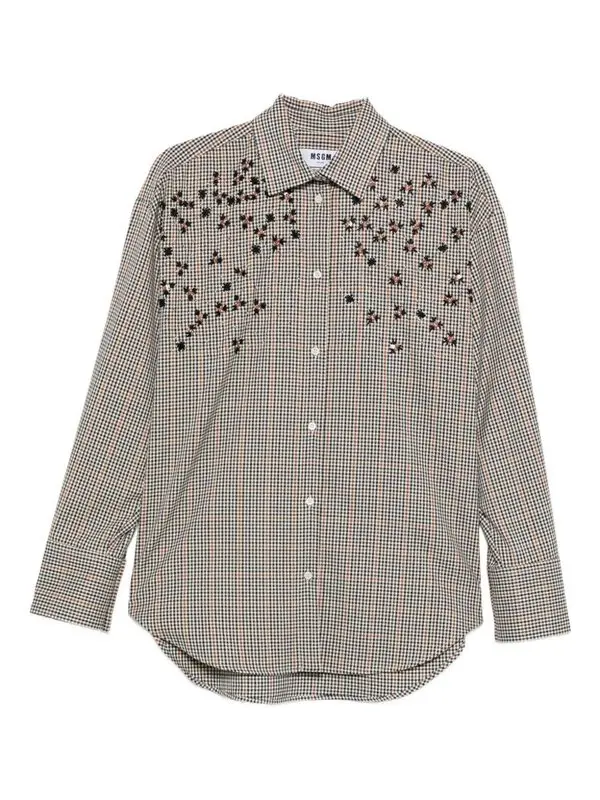 MSGM Gingham Shirt With Floral Embroidery - White