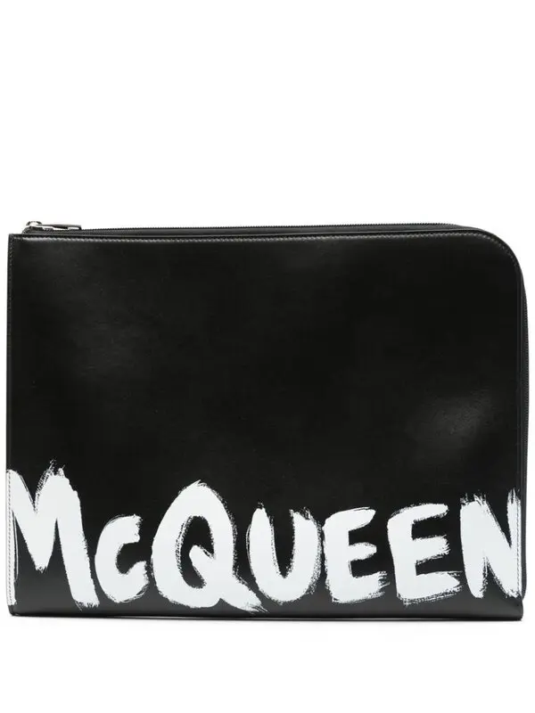 Alexander McQueen Graffiti Leather Pouch - Black