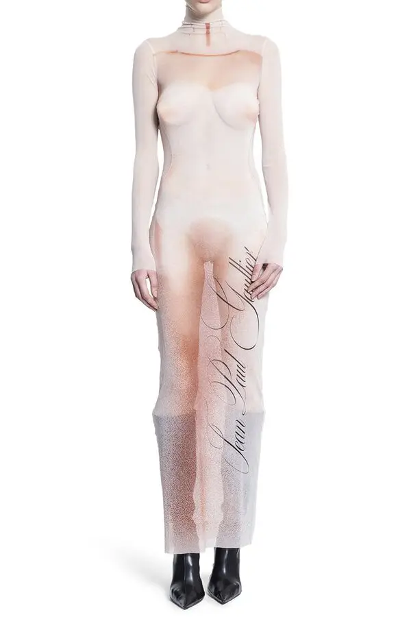Jean Paul Gaultier Printed Mesh Turtleneck Dress