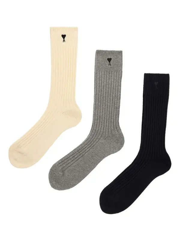 Ami Ribbed Cotton-blend Socks - Ecru Noir