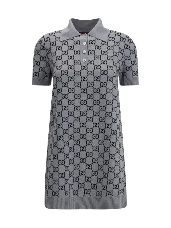 Gucci Gg Supreme Polo Shirt Dress - Grey