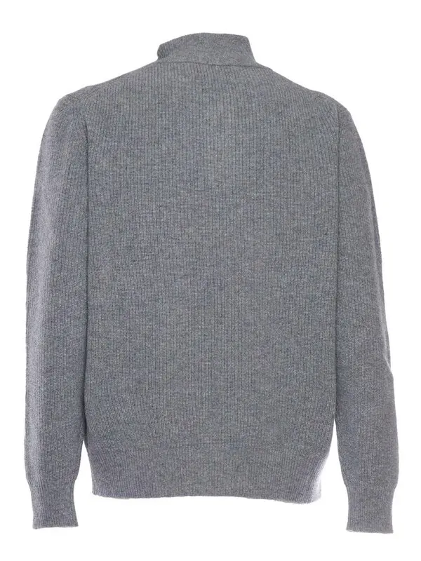 BALLANTYNE Ribbed High Neck Wool Sweater - Gray