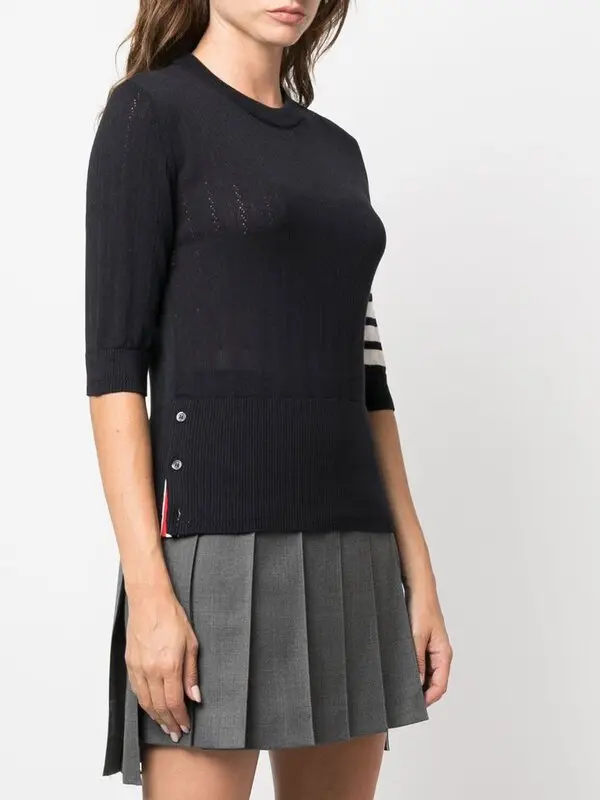 Thom Browne Fine Mesh Rib Stitch Tee - Blue