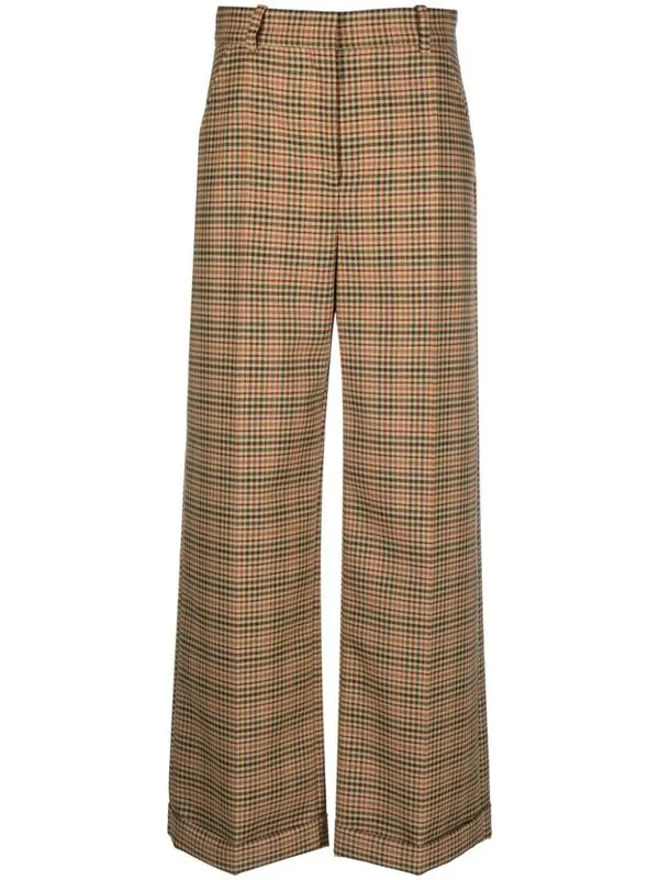 Kenzo Checked Wide-leg Trousers - Brown