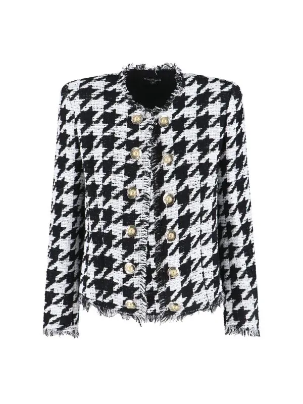 Balmain Houndstooth Patterned Jacket - Black