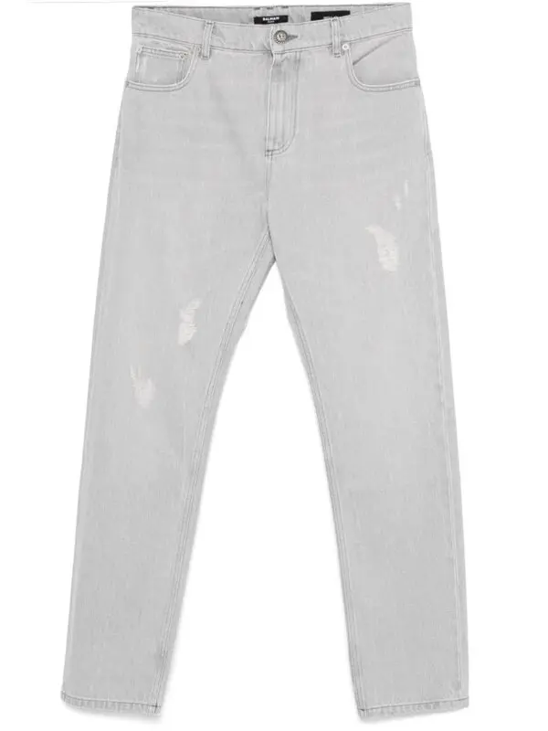 Balmain Cotton Straight-leg Trousers - Washed Light Grey