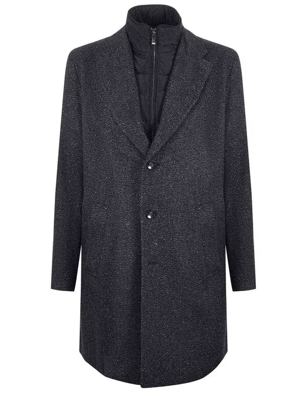 Hugo Boss Slim-fit Tweed Wool-blend Coat - Black