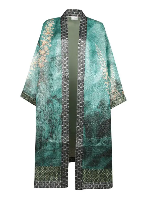 PIERRE-LOUIS MASCIA Outer Kimono In Damask Fabric - Blue