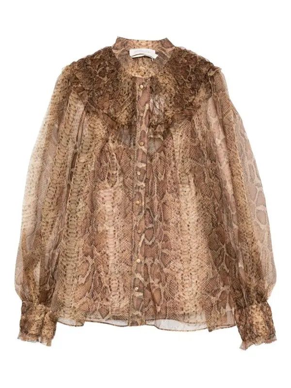 Zimmermann Snake Print Silk Shirt - Beige