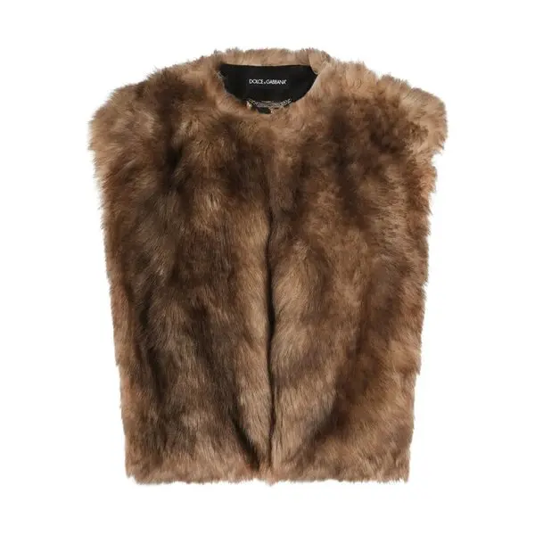 Dolce & Gabbana Sleeveless Fur-trimmed Coat - Brown