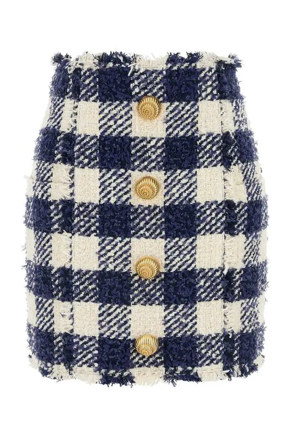 Balmain Tweed Check Mini Skirt - Blue