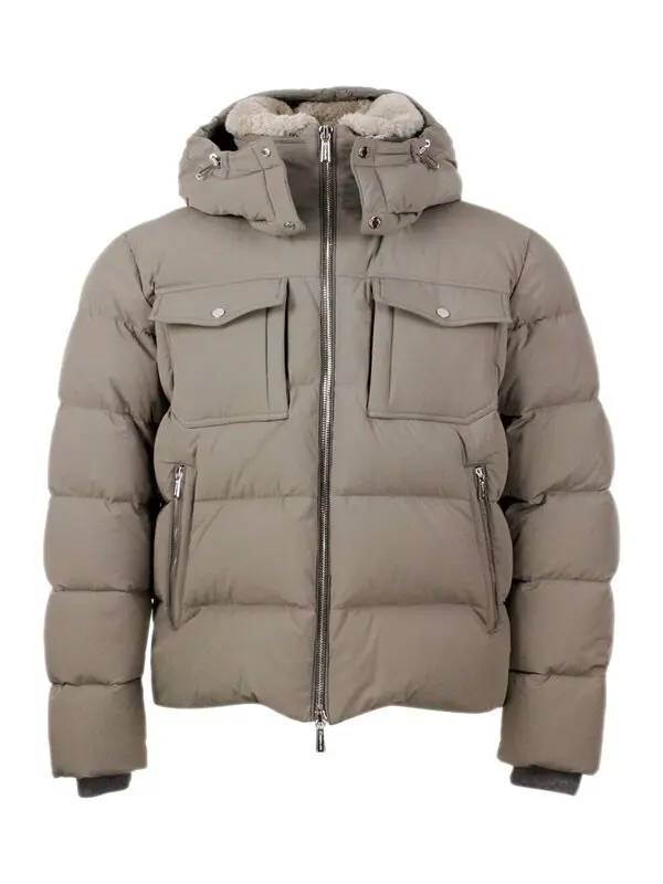 MOORER Down Jacket With Detachable Hood - Nut