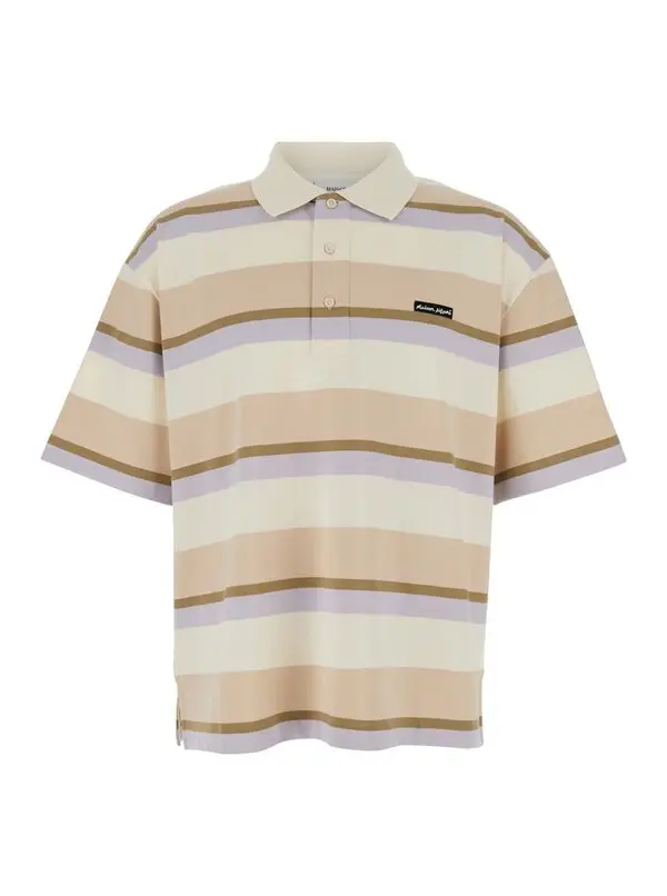 Maison Kitsuné Oversize Polo Shirt With Logo Patch On The Front And All-over Striped Motif In Cotton - Multicolor