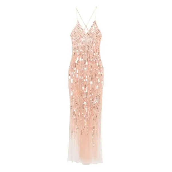 Elisabetta Franchi Sleeveless Dress With Sequin Embellishment - Beige