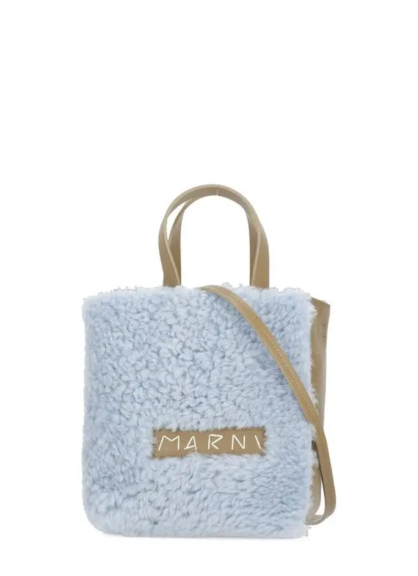 Marni Fur Handbag With Shoulder Strap - Blue