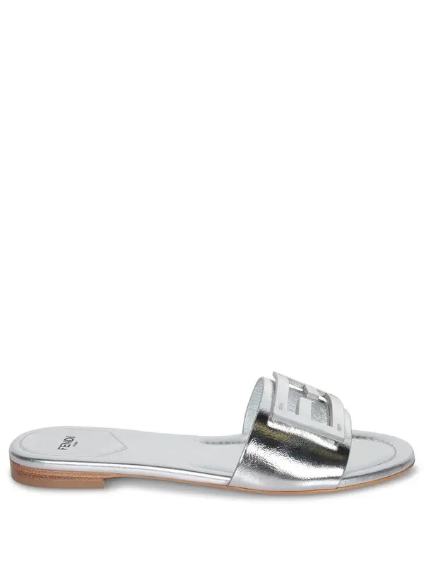 Fendi Flat Sandals With Ff Logo Buckle - Grey