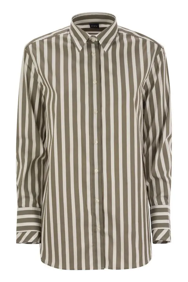 FAY Striped Stretch Cotton Shirt - Green