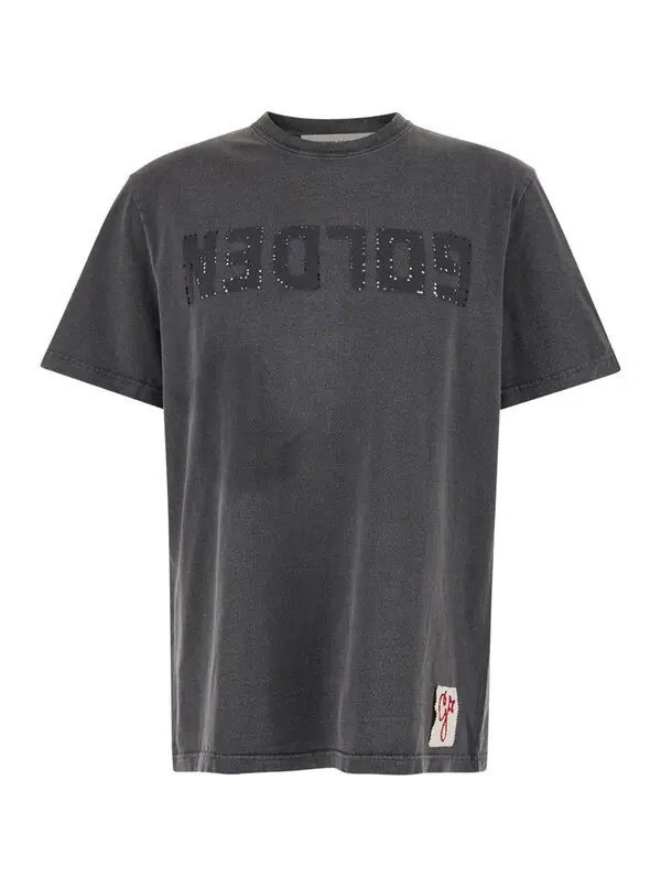 Golden Goose Black Distressed T-shirt With Logo