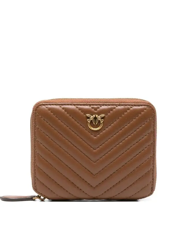 Pinko Quilting 'taylor' Wallet In Brown Chevron Leather - Marrone E Oro