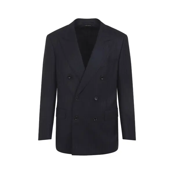 TOM FORD Wool Double-breasted Jacket - Blue