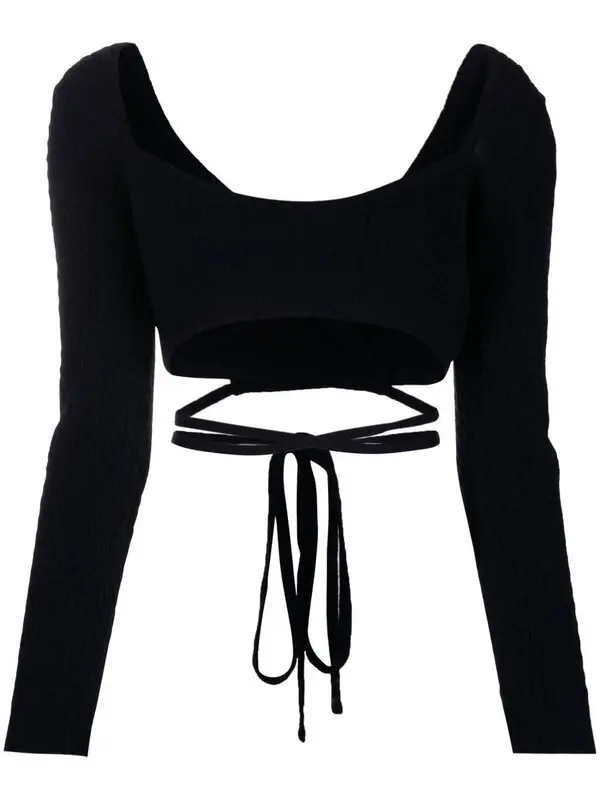 Patou Cropped Tie-fastening Top - Parchment