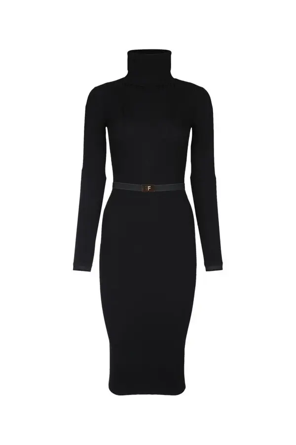 Elisabetta Franchi Knit Belted Dress - Black