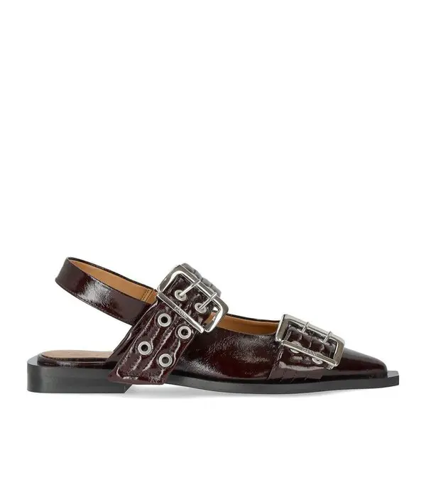 GANNI Slingback Ballerina Flats With Buckles - Red