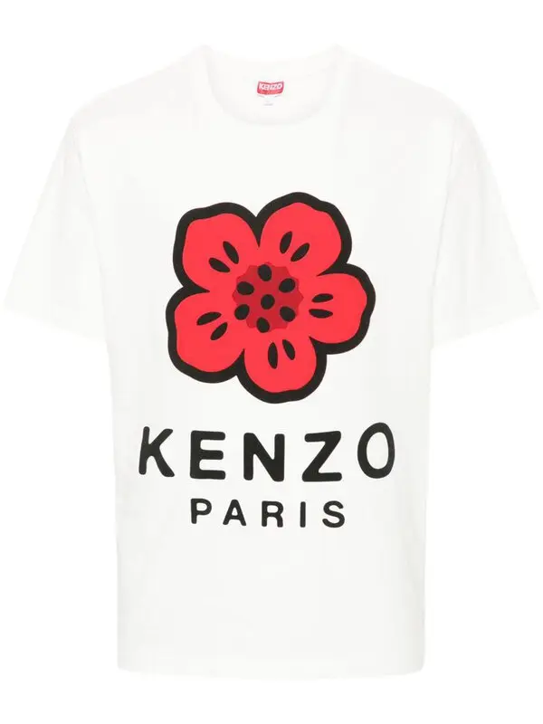 Kenzo T-shirt In Cotton With Printed Flower - White
