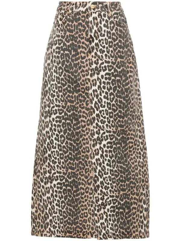 GANNI Printed Denim Maxi Skirt With Slit - Multicolor