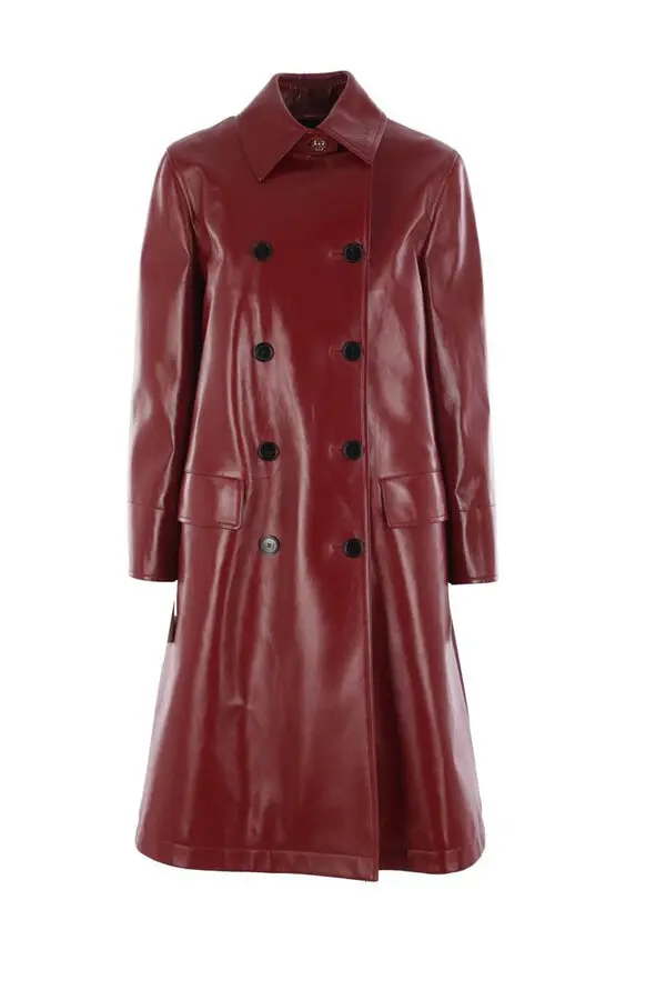 Gucci Double-breasted Leather Coat - Red Still