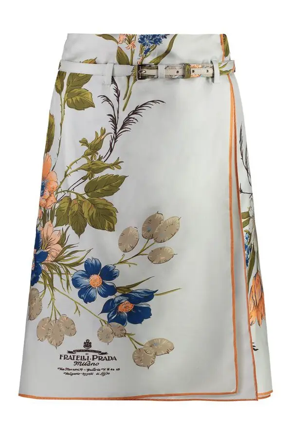 Prada Printed Silk Wrap Skirt - Green