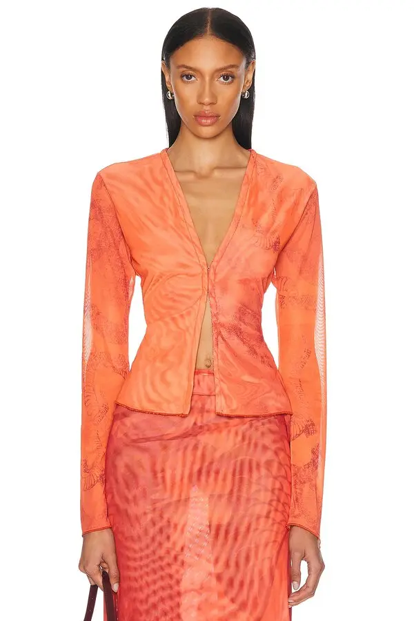 JADE CROPPER Long Sleeve Cardigan - Red Snake Print
