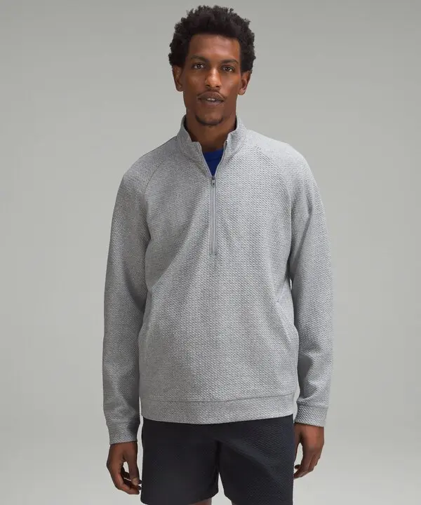 Lululemon Textured Double-knit Cotton Half Zip - Heathered Medium Grey/black