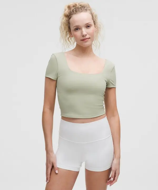 Lululemon Wunder Under Smoothcover Square-neck T-shirt - Fog Green