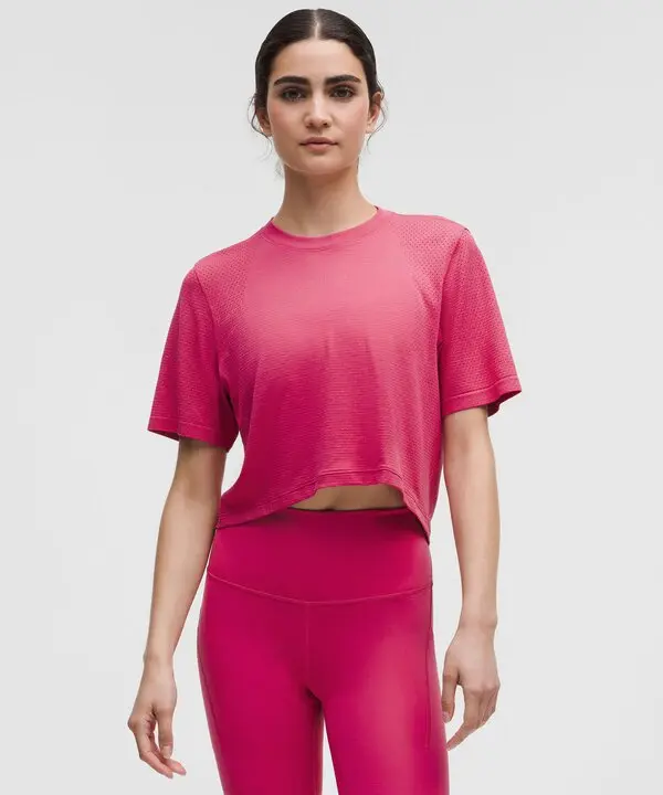 Lululemon Swiftly High-low Cropped Short-sleeve Shirt - Raspberry Coulis