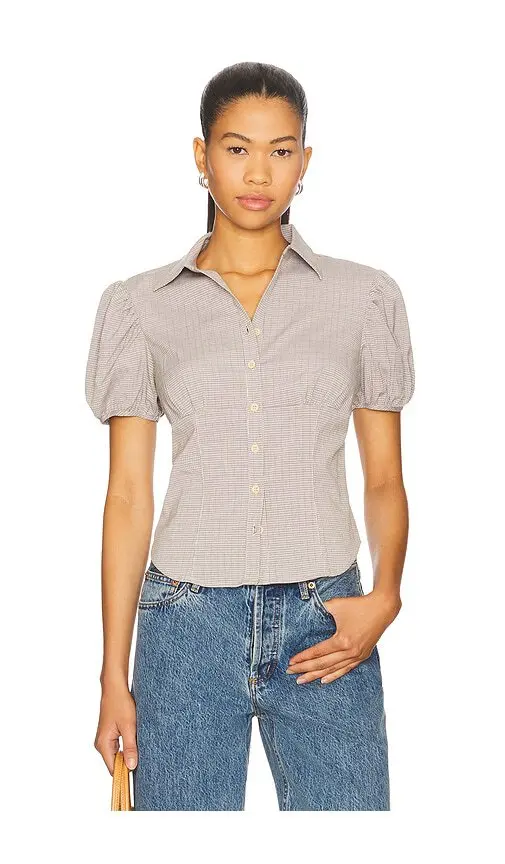 Lioness Mon Cheri Blouse - Beige Gingham