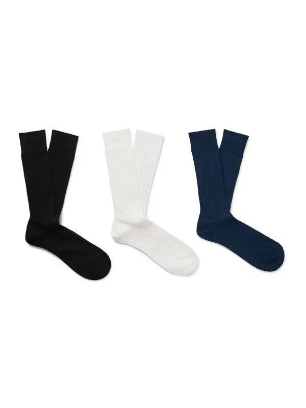 Mr P. Three-pack Ribbed Cotton-blend Socks