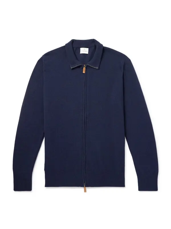 Kingsman William Lockie Slim-fit Merino Wool And Cashmere-blend Zip-up Cardigan - Blue