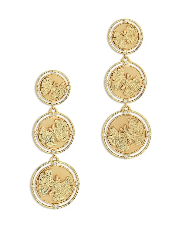 ANABEL ARAM Pave Butterfly Coin Triple Drop Earrings