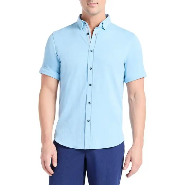 Robert Graham Hammond Knit Short Sleeve Button-up Shirt - Blue