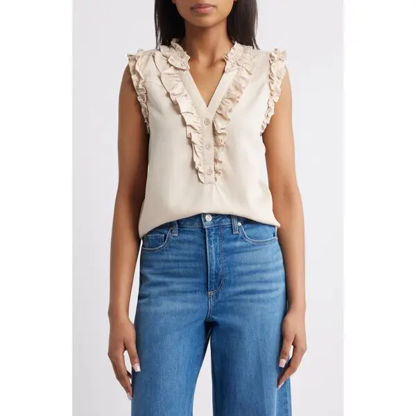 Wit & Wisdom Ruffle Accent Sleeveless Top - Macadamia
