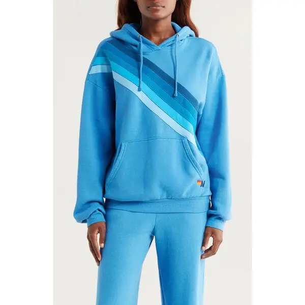 Aviator Nation Cross Stripe Hoodie - Cobalt/ Blue