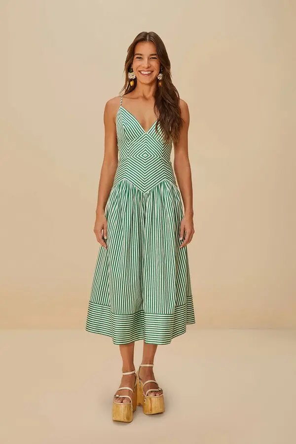 Farm Rio Organic Cotton Midi Dress - Bicolor Stripes
