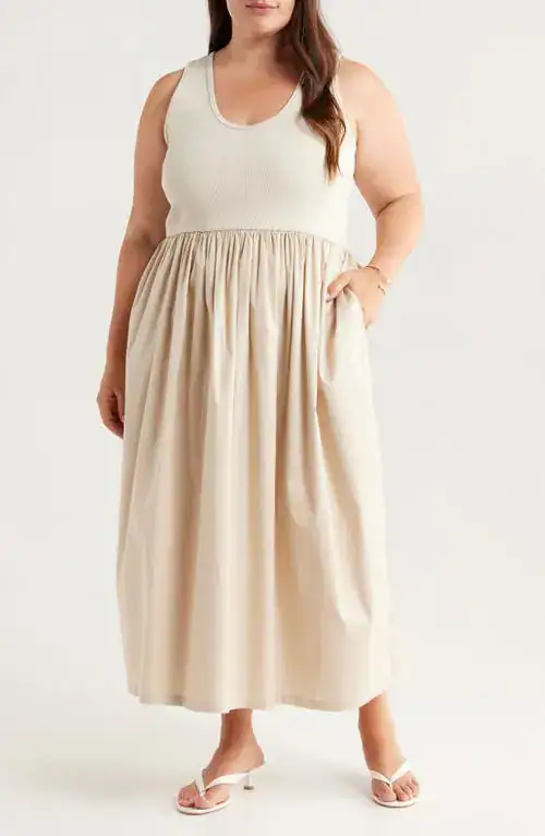 chinese dress ladies Cotton Lycra Ruched Tank Dress – PLANET by Lauren G main image 1