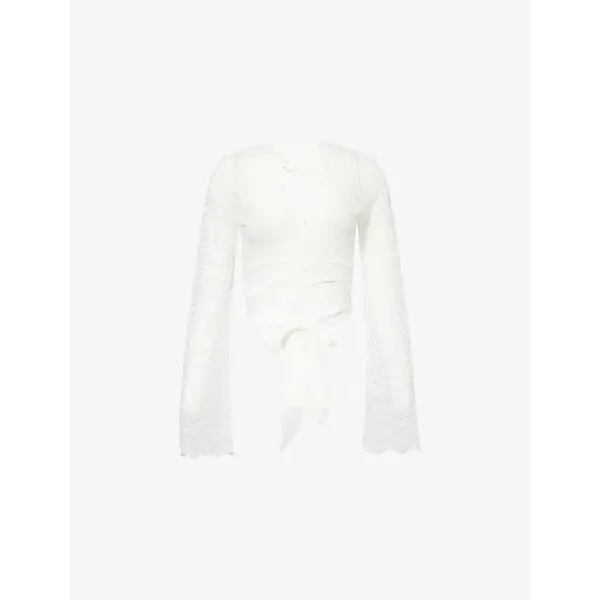 AWAY THAT DAY Palm Island Cropped Stretch-lace Top