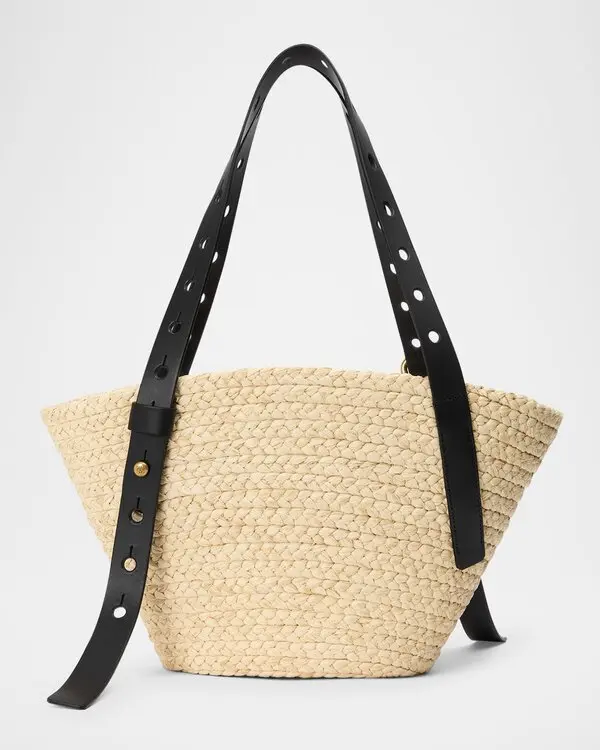 Loewe X Paula's Ibiza Punch Hole Small Raffia Basket Shoulder Bag