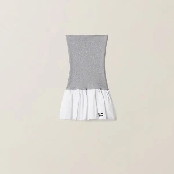 Miu Miu Poplin And Jersey Miniskirt - Gray/white