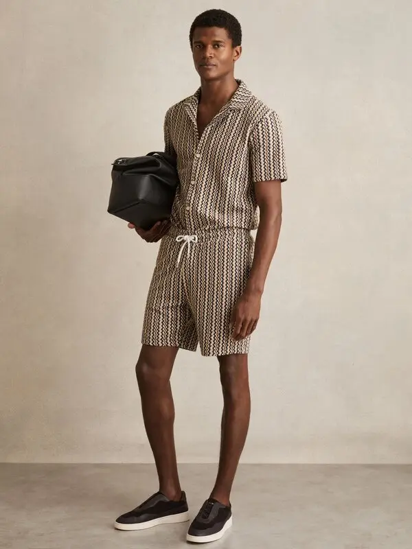 REISS Zig-zag Knit Drawstring Shorts