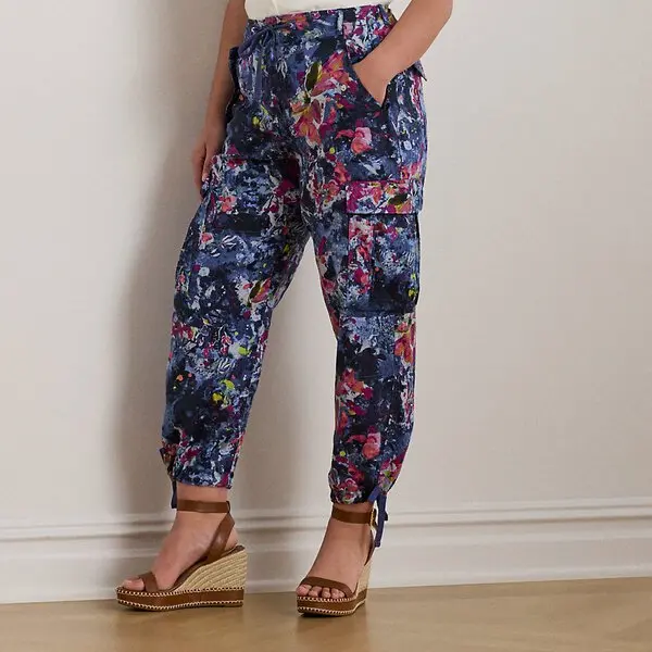 Ralph Lauren Print Linen Cargo Ankle Pant